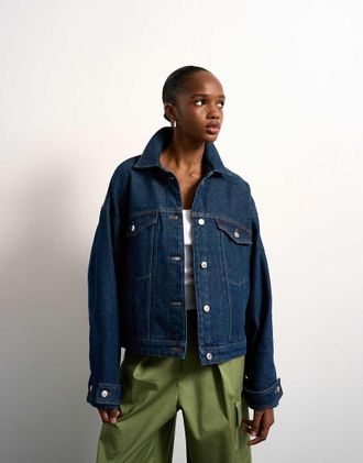 Topshop Bauschige Jeansjacke in indigoblauer Rinse-Waschung