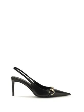 Gucci Horsebit Hardware Pointed Toe Slingback Pumps - Black