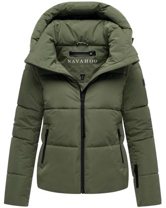 Navahoo Damen Winterjacke warme Steppjacke mit abnehmbarer Kapuze Frostherz XIV Olive Leaf Gr. L