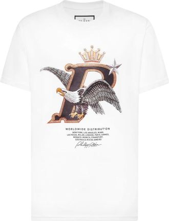 Philipp Plein Homme, Tops, Blanc, Taille: L Round Neck T-Shirt Eagle Worldwide
