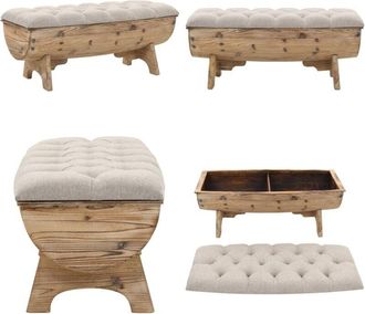 vidaXL Vidaxl - Banc de rangement Bois massif et tissu 103 x 51 x 44 cm - Banc Coffre - Banc Rangement - Meuble Rangement - Banc Design - Mobilier Rustique