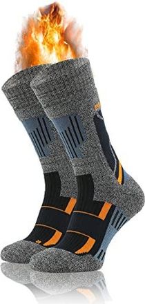 Sesto Senso 1 paire Chaussettes Trekking Laine Thermiques Chaudes Randonnée Hiver Gris avec Orange et Bleu 42-44 TW4
