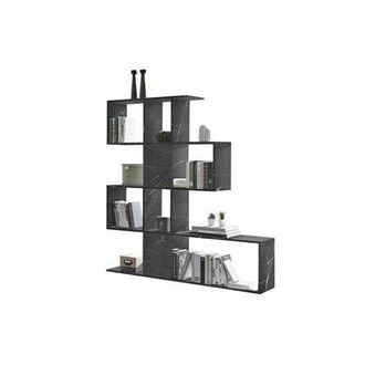 Tousmesmeubles Biblioth&egrave;que 6 niches marbre noir - TINO