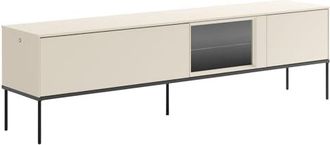 Selsey TV-Lowboard 196 cm Cremefarbenes Mattes Design Hochwertige Spanplatte & Geh&auml;rtetes Glas Schwarze Metallbeine Integriertes Eye-LED mit Touch Push-to-Op