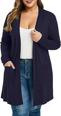 Generic Cardigan long sans manches pour femme, cardigan uni de couleur pure avec poches, cardigan classique polyvalent, printemps et automne, manteau d&eacute;contra