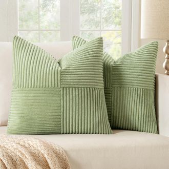 Miulee 2er Set Kissenbezug 40x40cm Hellgrün frühling Kissenhülle Kissenbezüge Sofakissen Dekokissen Boho Couchkissen Kord Dekorative Zierkissenbezug für Sofa