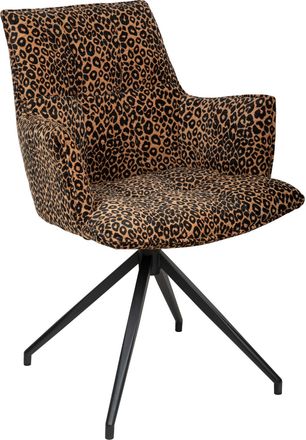 Novel Armlehnstuhl, Braun, Schwarz, Metall, Textil, Leopard, Drehkreuz, 59x89.5x63 cm, Stoffauswahl, Sitzfl&auml;che 360&deg; drehbar, automatische R&uuml;ckholfunktion, 