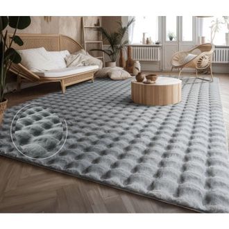 Paco Home Paco Home - Tapis Bubble Salon Chambre Fourrure à poils longs Design géométrique 3D 160x220 cm, Gris 3