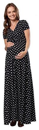 Happy Mama Femme Robe Maxi Maternit&eacute; dallaitement. Court Manches. 599p (Noir &agrave; Pois, 36, S)