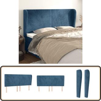 vidaXL Kopfteil mit Ohren Dunkelblau 163x23x118/128 cm Samt - Samt Kopfteil - Betthaupt Dunkelblau - Bettkopf Blau - Holzbett - Lärchenholz