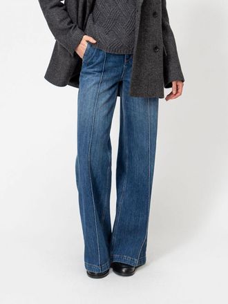 Twinset Jean large &agrave; taille haute en denim de coton avec fermeture &eacute;clair