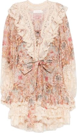 Zimmermann robe courte m&eacute;tallis&eacute;e en dentelle &agrave; fleurs - Tons neutres