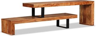 vidaXL Vidaxl - Meuble TV en bois dacacia massif - Dimensions 115x30x40 cm - Surface polie et laqu&eacute;e - Pieds en fer forg&eacute; - Partie sup&eacute;rieure amovible