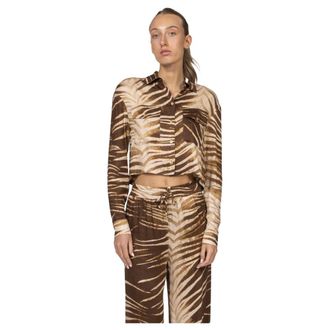 Just Cavalli Femme, Blouses et Chemises, Brun, Taille: 44 FR Camicia Crop 751