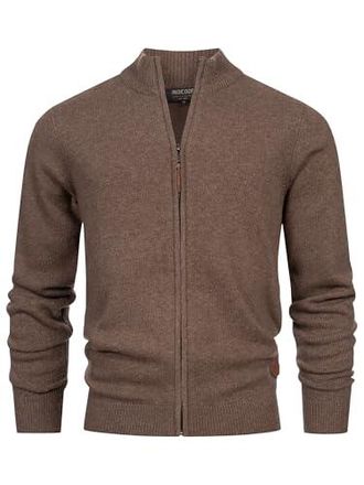 Indicode Cardigan INMargous pour homme avec fermeture &eacute;clair et col montant | Cardigan en tricot fin pour homme, M&eacute;lange marron fonc&eacute;, L