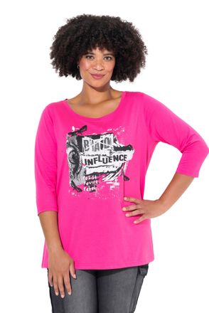 Angel Of Style Damen große Größen Übergrößen Plus Size T-Shirt, Classic Fit, Collagen-Druck, 3/4-Ärmel hibiskuspink 48 836397510-48