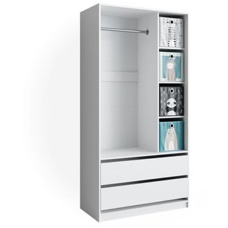 Vicco Armoire pour enfants Elmo, Blanc, 100 x 200 cm avec 2 tiroirs et bo&icirc;tes pliantes