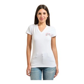 A|X Armani Exchange Femme, Tops, Blanc, Taille: 46 FR T-shirt col en V AX avec imprim&eacute; poitrine