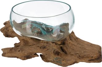 Guru Shop Wurzelholz Vase, Schale, Sch&uuml;ssel - &Oslash; Glas 25 cm M7