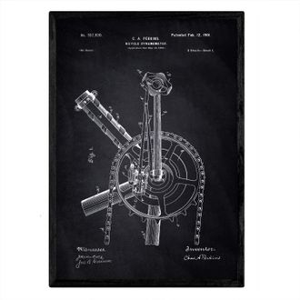 Nacnic Poster Patent Dinamo Fahrrad. Blatt mit altem Design-Patent A3-Format mit schwarzem Hintergrund