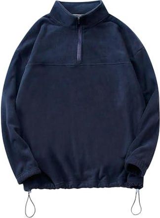 Generic Sweat-shirt en polaire confortable pour homme - Double revers en polaire tendance avec une demi-fermeture éclair ample et polaire pour la vie quotidie