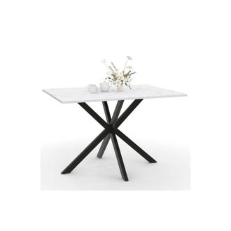 IDMarket Table &agrave; manger rectangle alix 4-6 personnes pied araign&eacute;e m&eacute;tal noir et plateau effet marbre blanc alaska 110 cm
