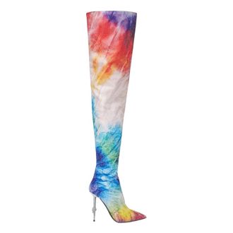 Philipp Plein Satin Stiefel Hi-Heels Overknees Tie Dye - - Shoes - Damen - Mehrfarbig - 38 EU