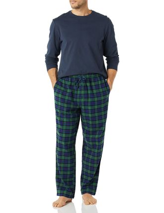 Amazon Essentials Herren-Schlafanzug-Set aus weichem Flanell (erh&auml;ltlich in Big & Tall), Marineblau/Schottenkaro, Gr&ouml;&szlig;e XXL