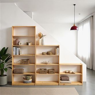 IDIMEX Regalset Melly 3-teilig aus Kiefer Massivholz, Natur- Wohnzimmerwand in Stufenform mit offenen F&auml;chern, modernes Holzregal als Raumteiler, kombinierba