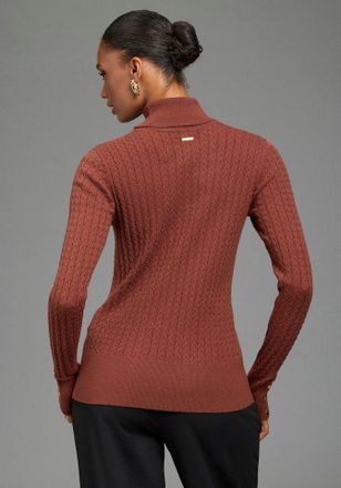 Laura Scott Rollkragenpullover aus Feinstrick, figurbetonte Passform mit Zopfstrickmuster und Knopfdetails