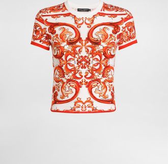 Dolce & Gabbana T-shirt Aus Jersey Mit Majolika-print - Frau T-shirts Und Sweatshirts Mehrfarbig 36