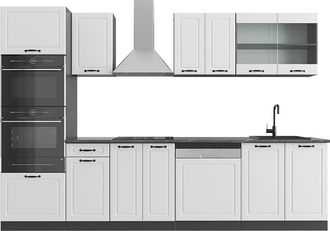Vicco Küchenzeile R-Line, Weiß Landhaus/Anthrazit, 300 cm mit Hochschrank, ohne Arbeitsplatte
