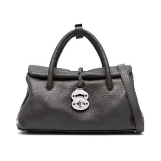 Zanellato Femme, Sacs, Noir, Taille: ONE Size Sac Marron en Pebble avec Détails Cloutés