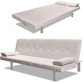 vidaXL Vidaxl - Canap&eacute; convertible r&eacute;glable 3 places - Similicuir blanc cr&egrave;me - Dimensions 168 x 77 x 64 cm - Avec 2 oreillers inclus