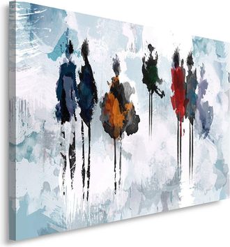 Feeby Frames Feeby, Leinwandbild, Bilder, Wand Bild, Wandbilder, Kunstdruck 80x120cm, ABSTRAKTION, Zeichen, AQUARELL, WEIß, BLAU, Multicolor