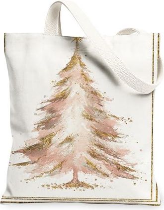 Generic Sacs fourre-tout en toile motif sapin de No&euml;l, &eacute;l&eacute;gants et vintage, lavables, r&eacute;utilisables, l&eacute;gers, bandouli&egrave;re en toile pour Holi, blanc, 13x15 Inch