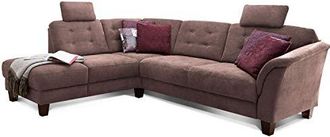 Cavadore Cavadore Ecksofa Trond mit Ottomane links / Federkern-Sofa im Landhausstil mit 2 Kopfstützen und Vorziehsitz mit Bettkasten / 260 x 89 x 214 / Webstof