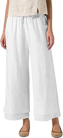 Generic Pantalon L&eacute;ger Femme Grande Taille Lin &Eacute;t&eacute; Pantalon &Agrave; Jambe Large avec Boucle pour Femme Court &Agrave; Double Couche en Coton et Lin Pantacourt &Eacute;t&eacute; Leger Le
