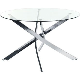 Beliani Beliani - Table de Repas Ronde Plateau en Verre Tremp&eacute; et Pieds Argent 120 cm Maramo