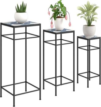 OUTSUNNY 3er-Set Pflanzenst&auml;nder, 71 cm hoch Blumenst&auml;nder f&uuml;r Innen, Pflanzenregal aus Metall, 3 verschieden gro&szlig;e Blumenregal, Blumenhocker