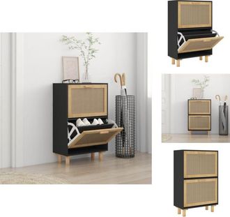 vidaXL Schuhschrank Schwarz 52x25x80 cm Holzwerkstoff & Rattan Natur - Schuhschrank - Schrank - Garderobe - Einbauschrank - Holzwerkstoffmöbel