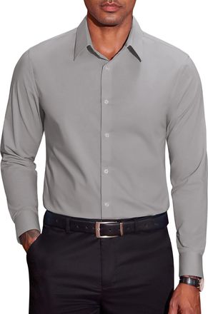 Coofandy Herren Business Hemd Langarm Stretch Bügelleichtes Businesshemden Unifarben Regular Fit Freizeithemden Männer Anzug Hemden Hellgrau XXL