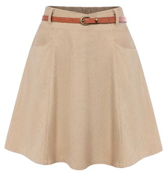 Belle Poque Frauen Basic Plain Skater Rock Plus Gr&ouml;&szlig;e Elastische Taille A-Linie Swing Minirock f&uuml;r den t&auml;glichen Verschlei&szlig; Aprikose BP0828-04 2XL