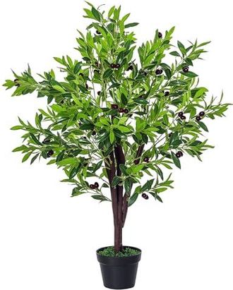 OUTSUNNY Arbre Artificiel Olivier Plante Artificiel Hauteur 1,2 m Tronc Branches Lichen Feuilles Grand r&eacute;alisme Pot Inclus