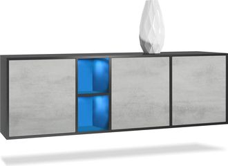 Vladon Kommode Cuba, Made in Germany, Schwarz matt/Beton Oxid Optik - Modernes Sideboard f&uuml;r Ihr Wohnbereich - (BxHxT) 182x53x35 cm