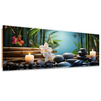 Feeby Wandbild Zen Spa Orchidee 120x40 cm 1 tlg Schlafzimmer Modern Deco Panel MDF Kunstdruck Wand Bild Wanddeko Design Wohnzimmer B&uuml;ro Flur Hotel Spa Wasse