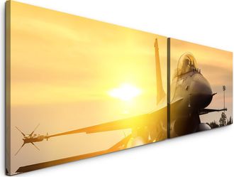 Paul Sinus Art F16 Falcon Flugzeug Technik 180x50cm - 2 Wandbilder je 50x90cm - Kunstdrucke - Wandbild - Leinwandbilder fertig auf Rahmen