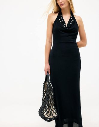 NA-KD Robe longue boutonn&eacute;e &agrave; dos nu - Noir