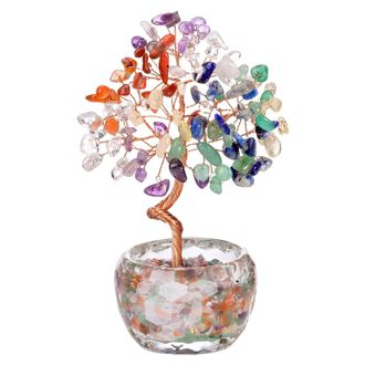 Generico K&uuml;nstlerischer Bonsai, handgefertigt, Energiedekoration, Tischdisplay mit gl&auml;nzenden Edelsteinen, Gl&uuml;cksbaum in Mini