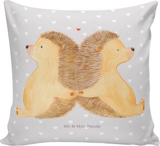 Mr. & Mrs. Panda 40x40 Kissen Igel händchenhaltend - Geschenk, Zierkissen, Freund, Ehemann, Igelliebe, Freundin, Lieblingsmensch, Liebesbotschaft